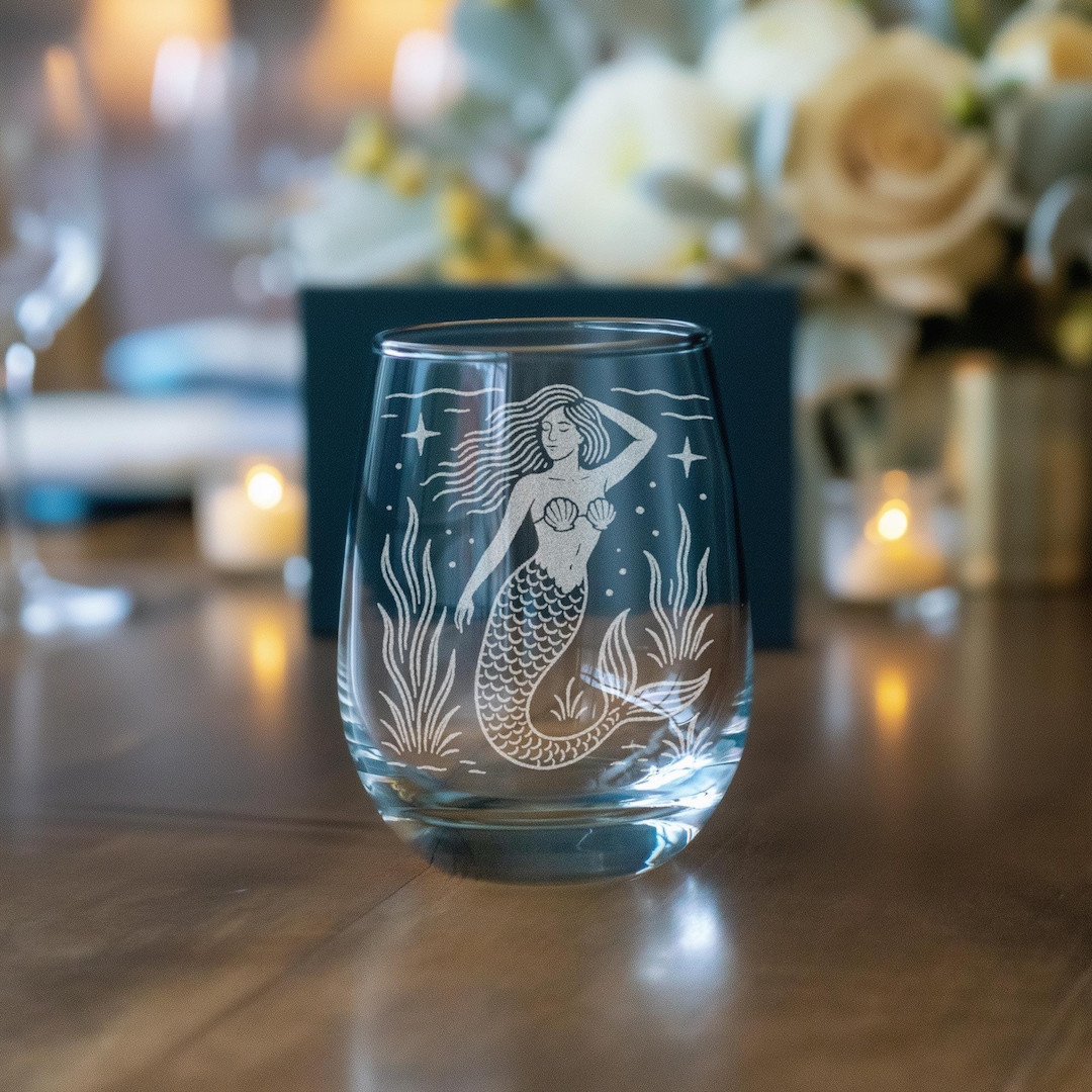 Mermaid & Merman Glasses | Laser Etched Coastal Barware, Engraved ...
