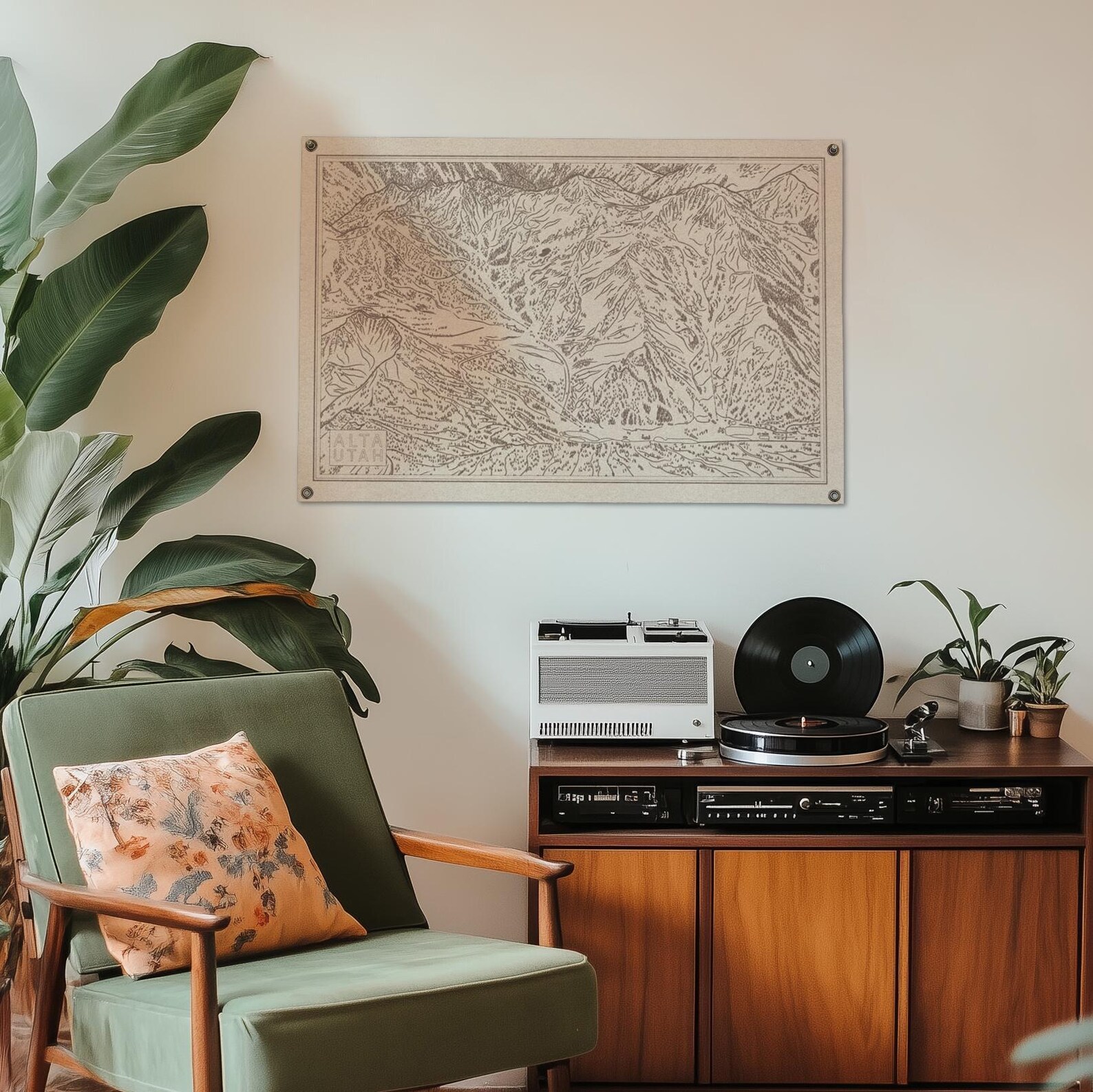 Alta Utah Mountain Map Felt Poster Banner | Vintage Ski Snowboard ...