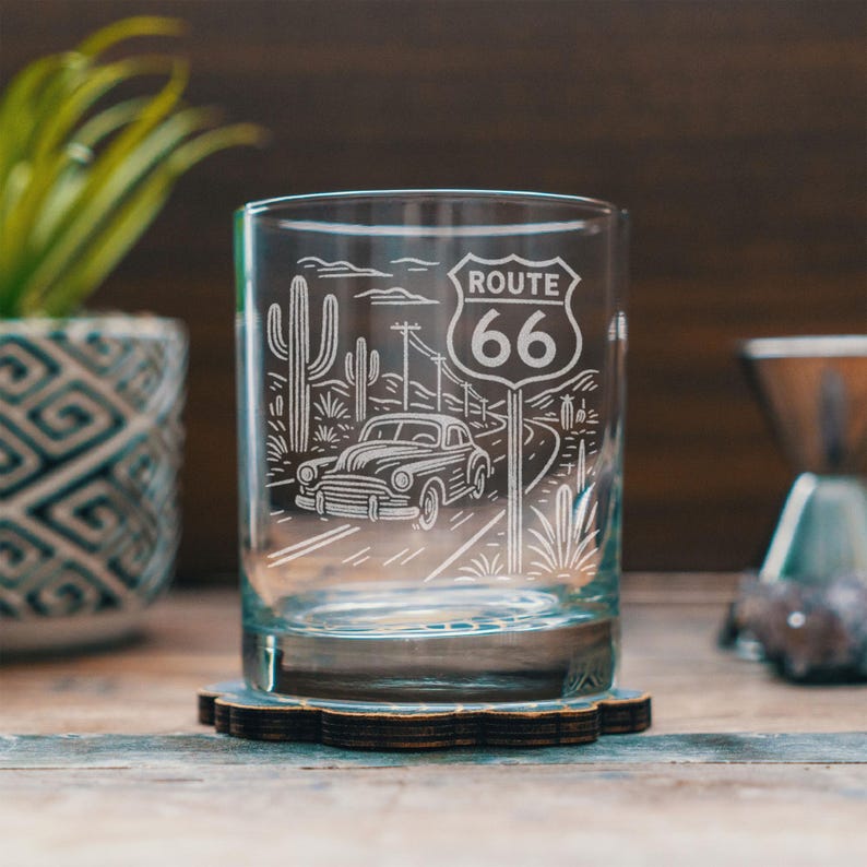 Route 66 Glasses | Laser Etched Road Trip Glassware | Engraved Gift for ...