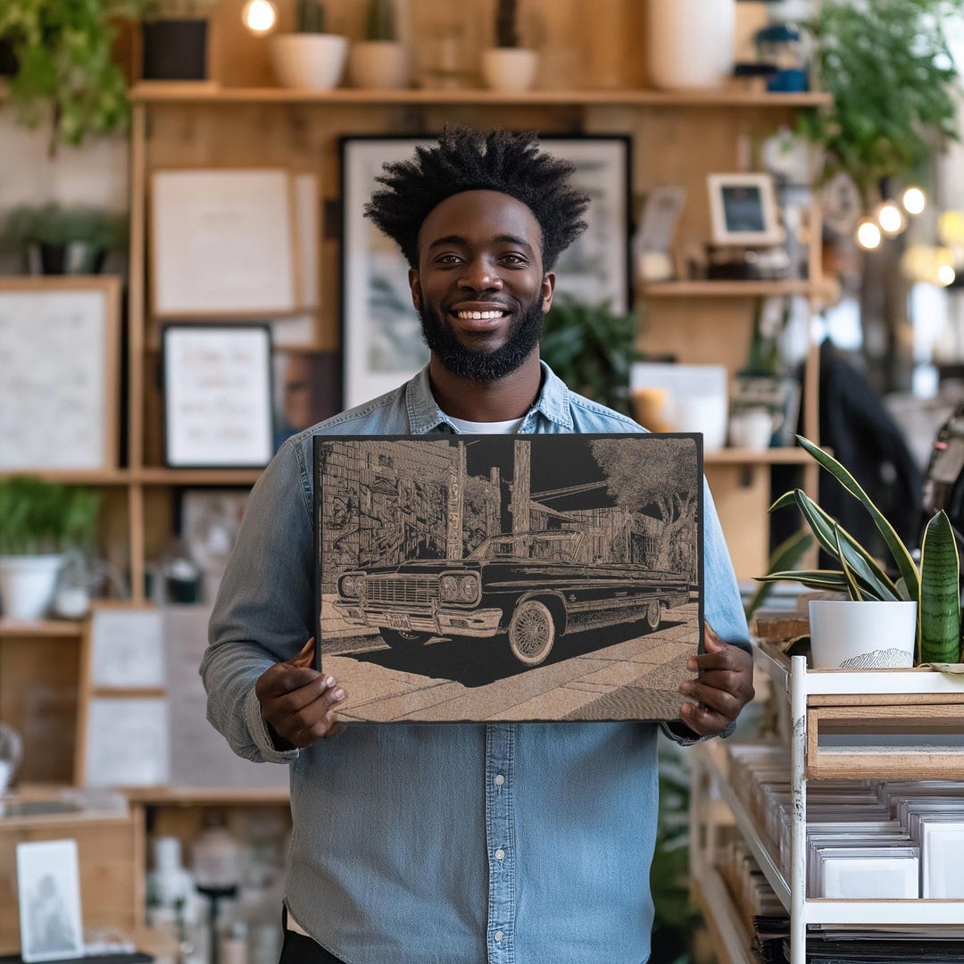 Vintage Lowrider Convertible Wall Art | Wood Lithograph Illustration ...