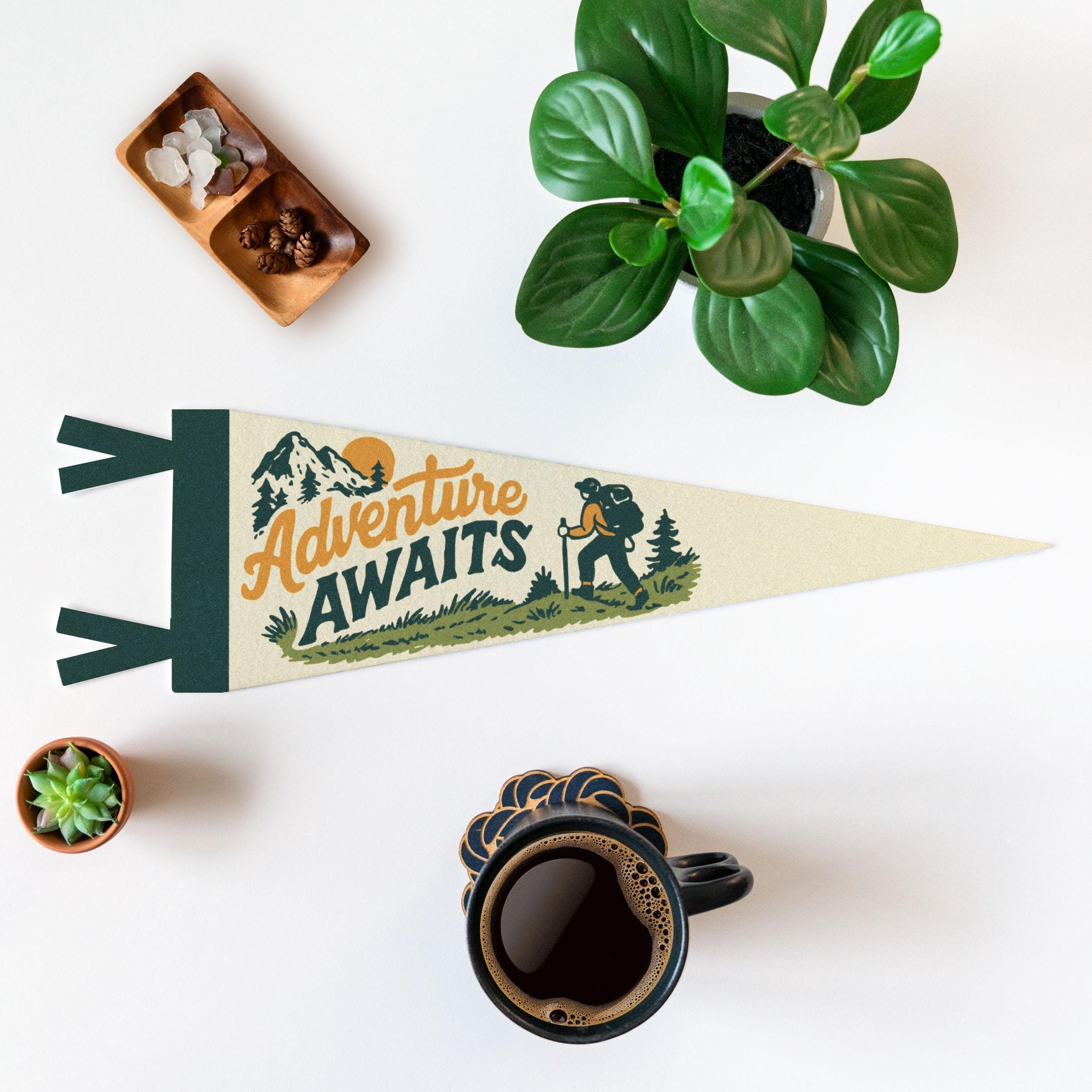 Adventure Awaits Felt Pennant | Natured Theme Wall Decor, Hiking Camp ...