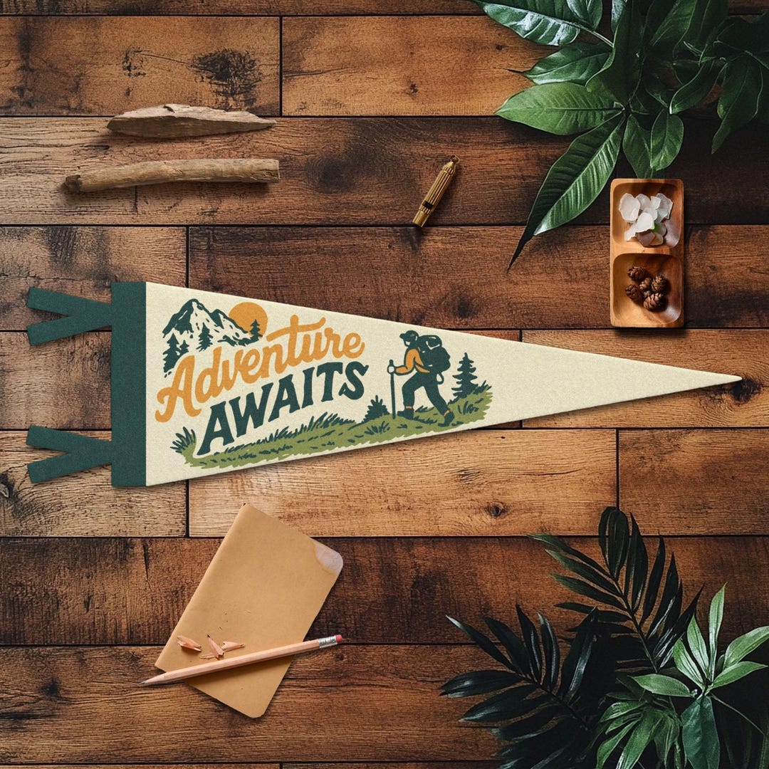 Adventure Awaits Felt Pennant | Natured Theme Wall Decor, Hiking Camp ...
