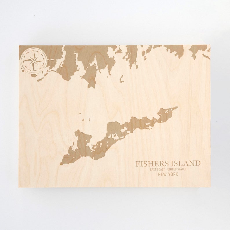 Fishers Island New York Map Engraved Wood Coastal Art Sign | Etsy