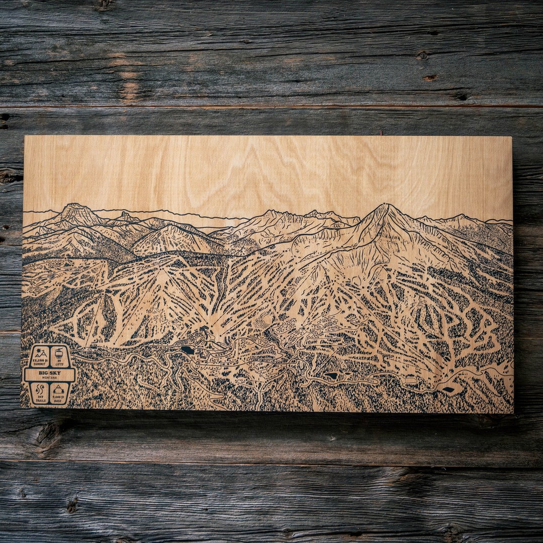 Big Sky Montana Ski Trail Map | Engraved Wood Wall Art, Winter Sport ...