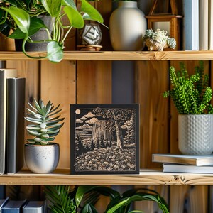 Wyoming Devil's Tower Engraved Birch Wood Panel | Linocut Block Print ...