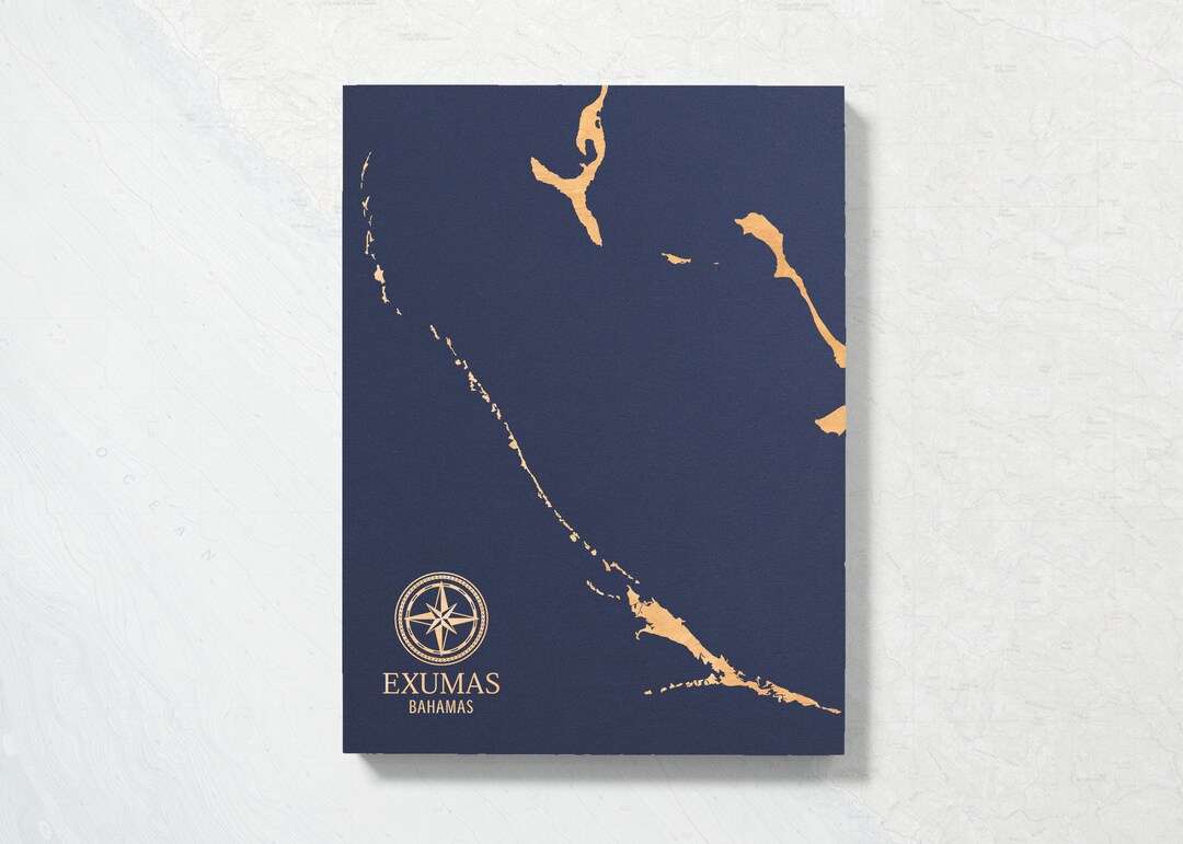 Exumas, Bahamas Map Engraved Wood Coastal Chart Wall Art Sign, Beach ...