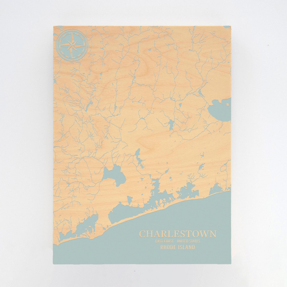 Charlestown Rhode Island Map Engraved Wood Coastal Art | Etsy