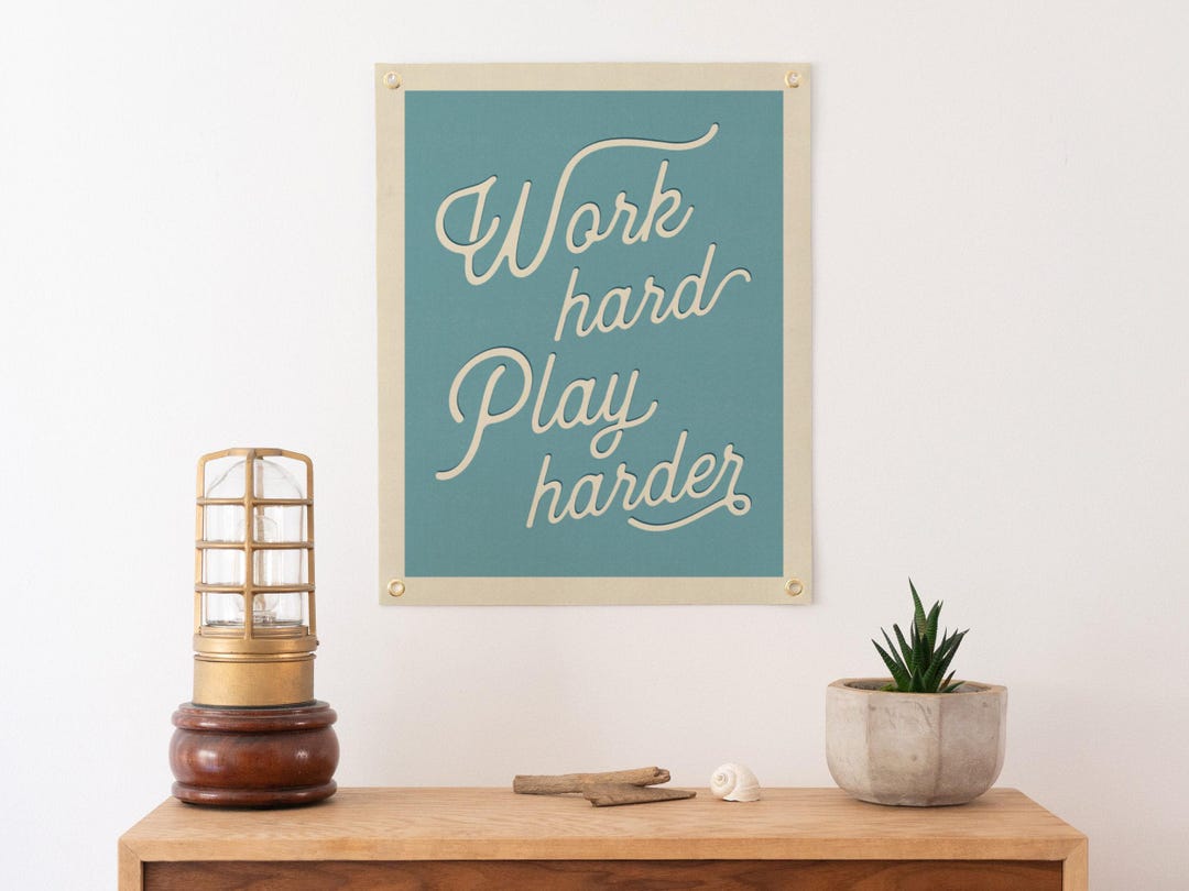 Work Hard Play Harder Felt Poster Banner | Inspirational Gym Wall Art ...