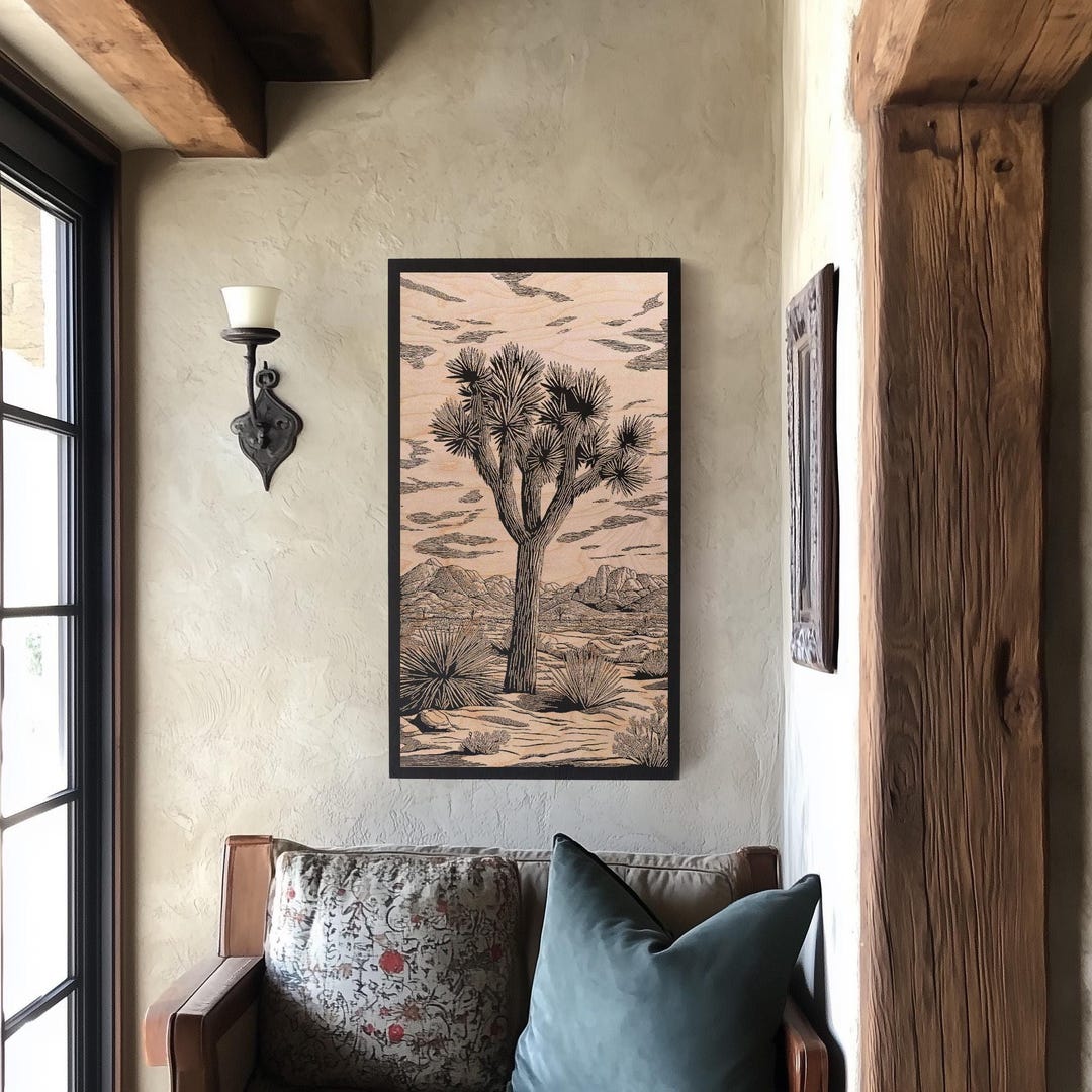 Joshua Tree Engraved Birch Wood Panel | Block Print Inspired California ...