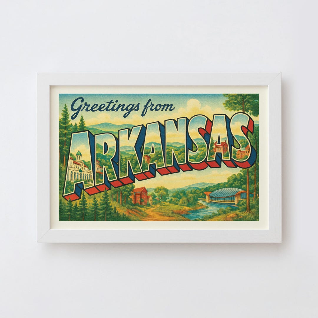 Arkansas Postcard Art Print | Greetings From Arkansas Vintage Style ...