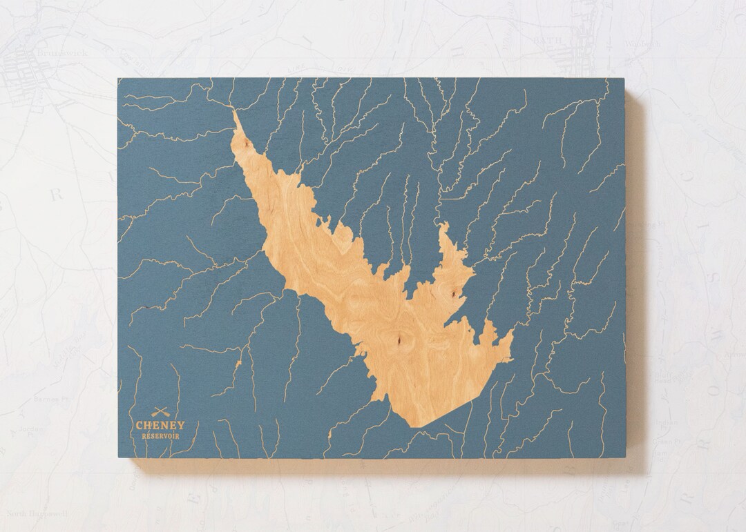 Cheney Reservoir Kansas Engraved Map Art Cabin Print Lake - Etsy