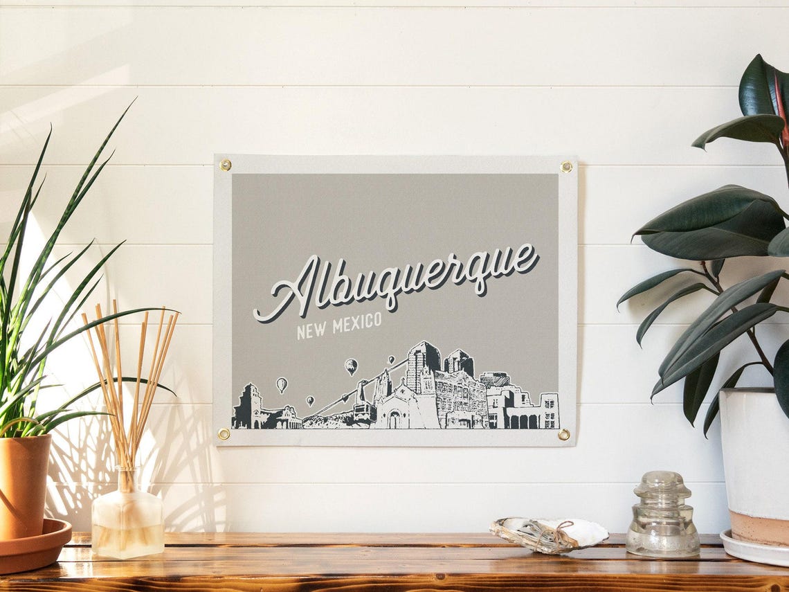 Albuquerque, New Mexico Felt Poster Banner | City Skyline Wall Art ...