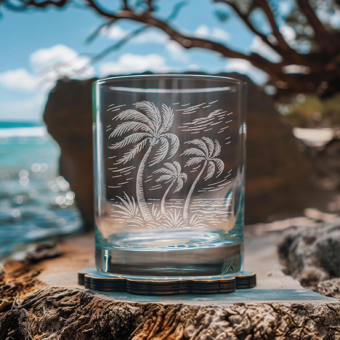 Breezy Palm Tree Glass | Laser Etched Tropical Barware | Engraved Gift ...