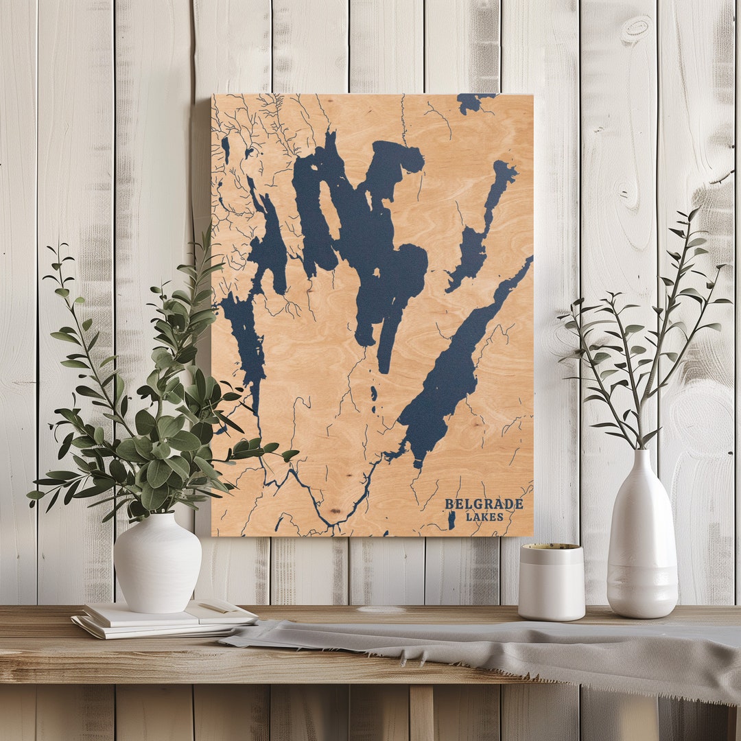 Belgrade Lakes Maine Custom Lake Map Home Decor, Personalized Lake ...