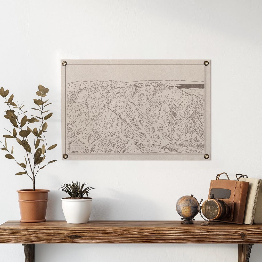 Snowbasin Utah Mountain Map Felt Poster Banner | Vintage Ski Snowboard ...