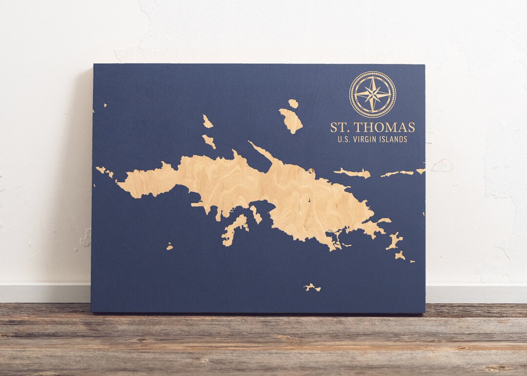 St Thomas, U.S. Virgin Islands Map | USVI Engraved Wood Coastal Chart ...