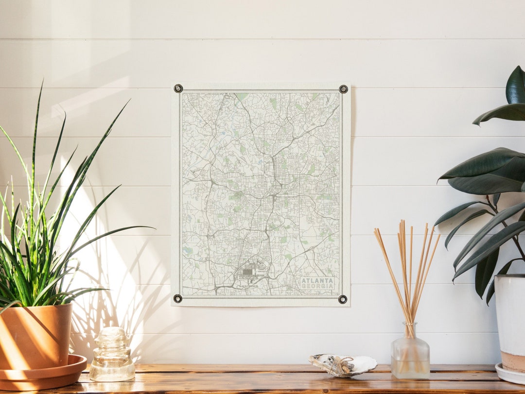 Atlanta Georgia Map Felt Poster Banner | Vintage Inspired Design Gift ...