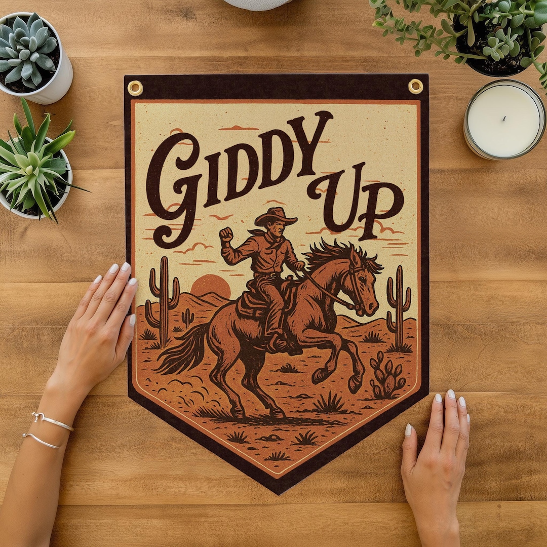 Giddy up Felt Camp Flag | Western Nursery Wall Decor, Vintage Cowboy ...