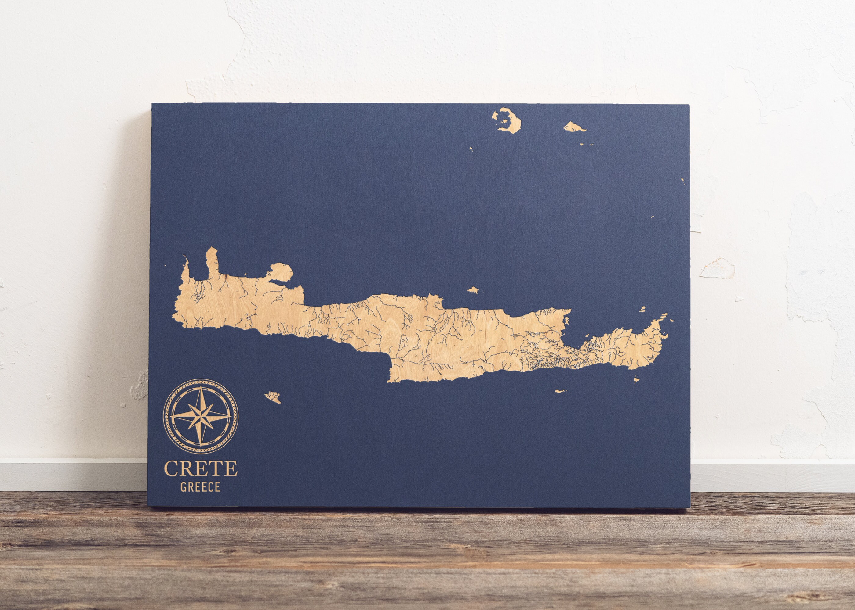 Crete Greece Map Engraved Wood Coastal Chart Wall Art Sign - Etsy