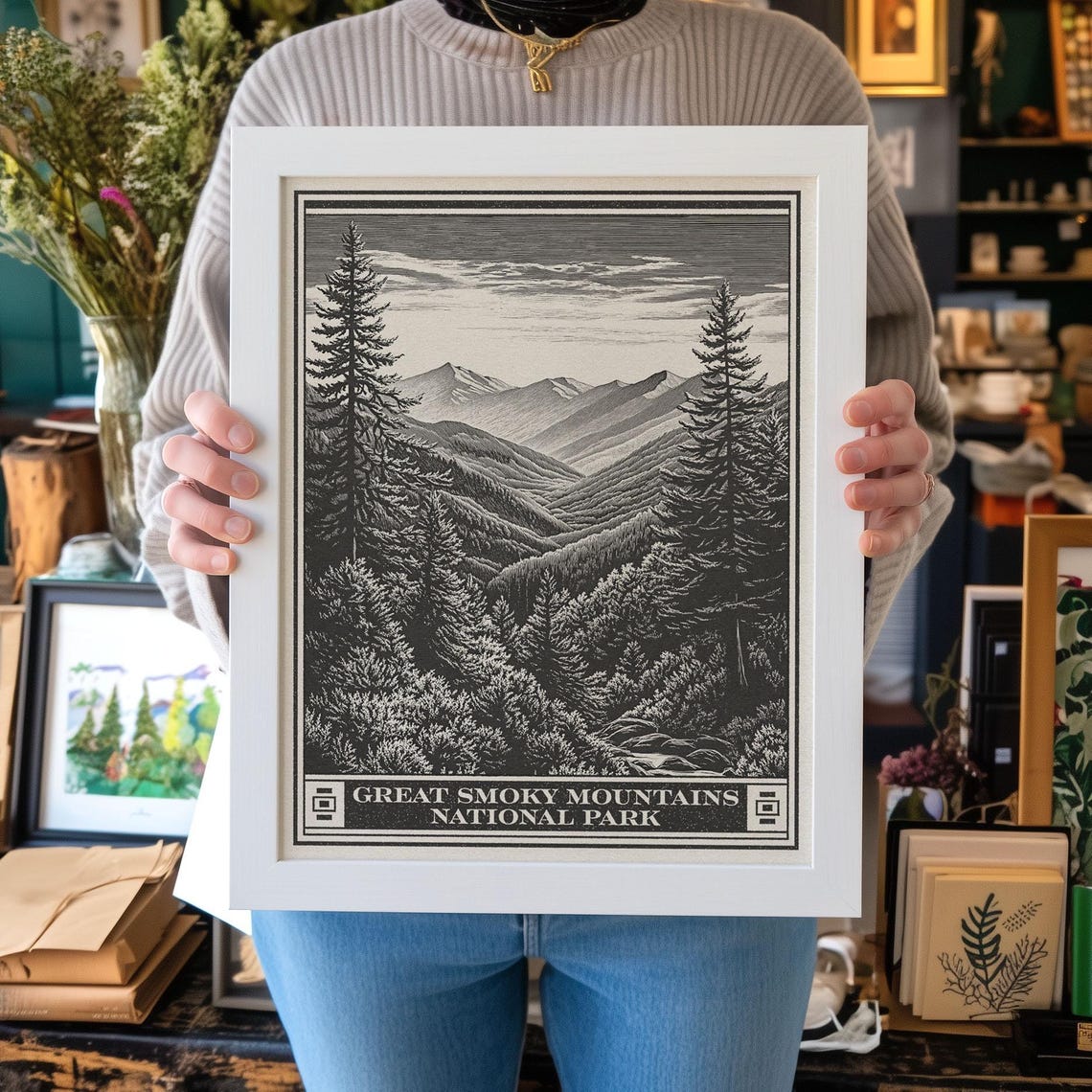 Great Smoky Mountains National Park Lithograph Style Print - Vintage ...
