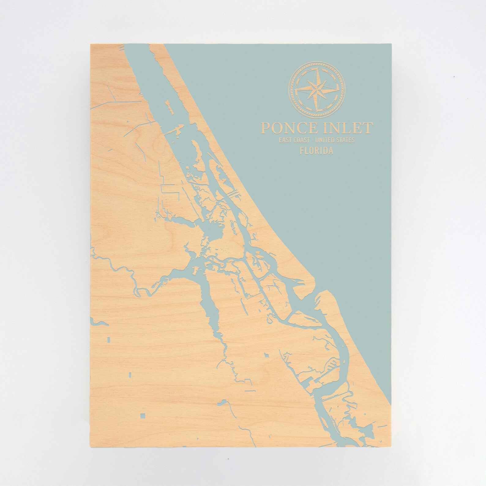 Ponce Inlet Florida Map Engraved Wood Wall Art Nautical | Etsy