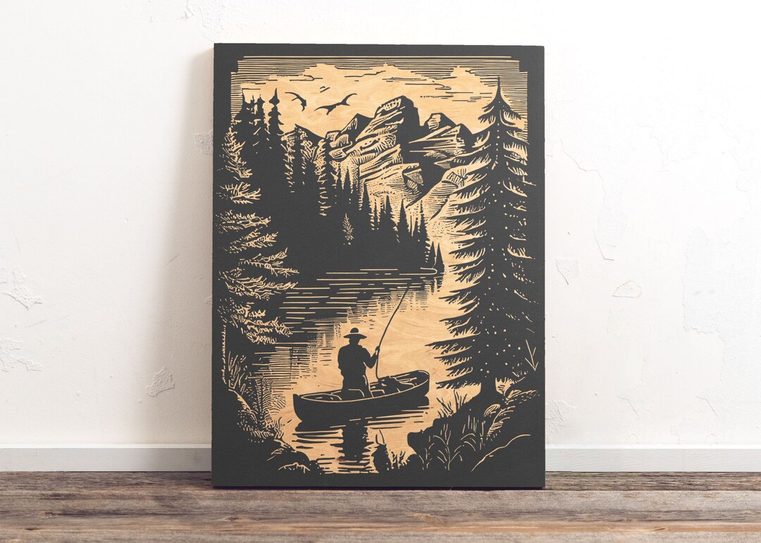 Fishing Scene Engraved Birch Wood Panel | Outdoorsy Gift Rustic Home ...