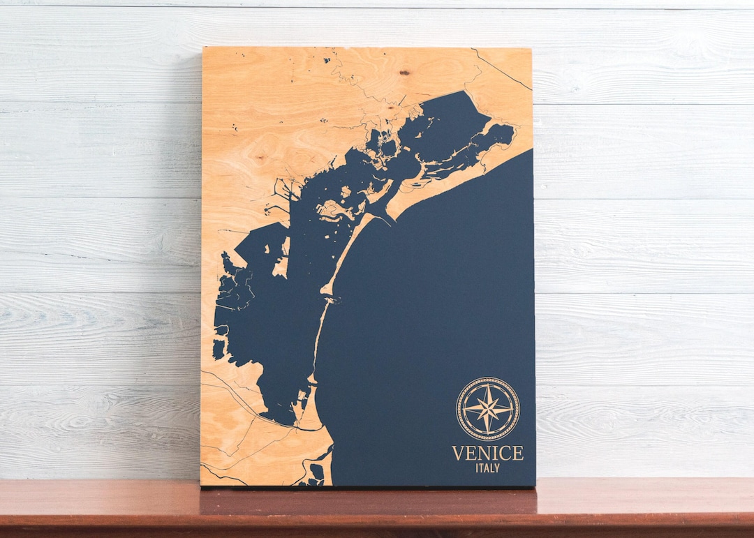 Venice, Italy Map | Engraved Wood Coastal Chart Wall Art Sign, Nautical ...