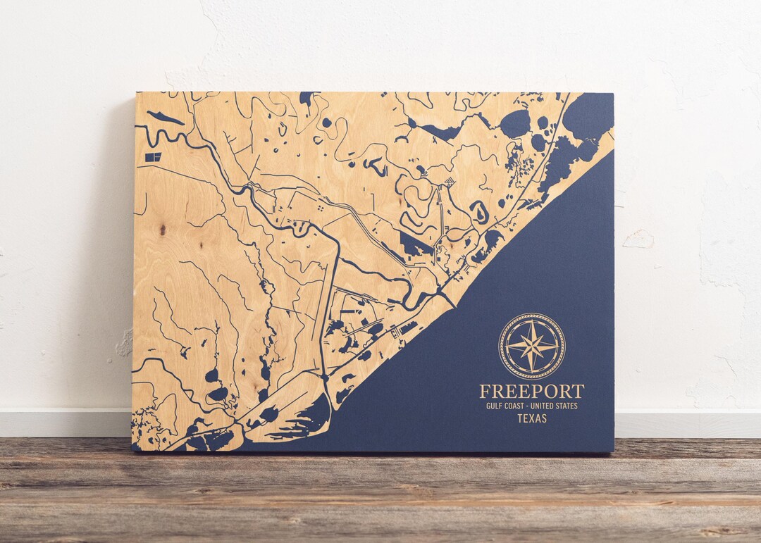 Freeport, Texas Map | Engraved Wood Coastal Chart Wall Art Sign, Beach ...