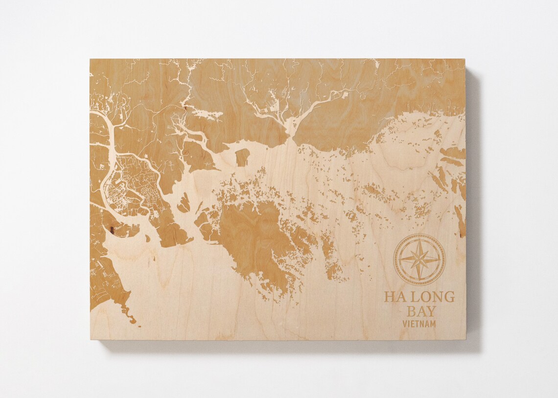 Ha Long Bay Vietnam Map Engraved Wood Coastal Chart Wall - Etsy