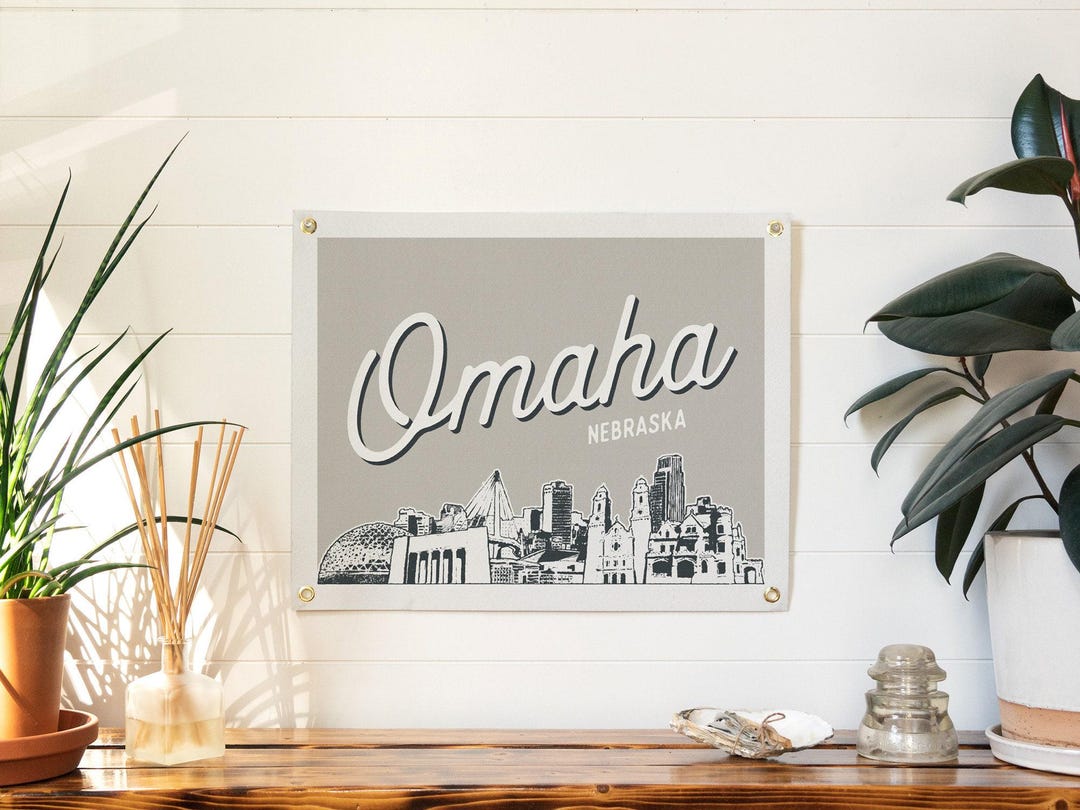 Omaha, Nebraska Felt Poster Banner | City Skyline Wall Art Print Sign ...
