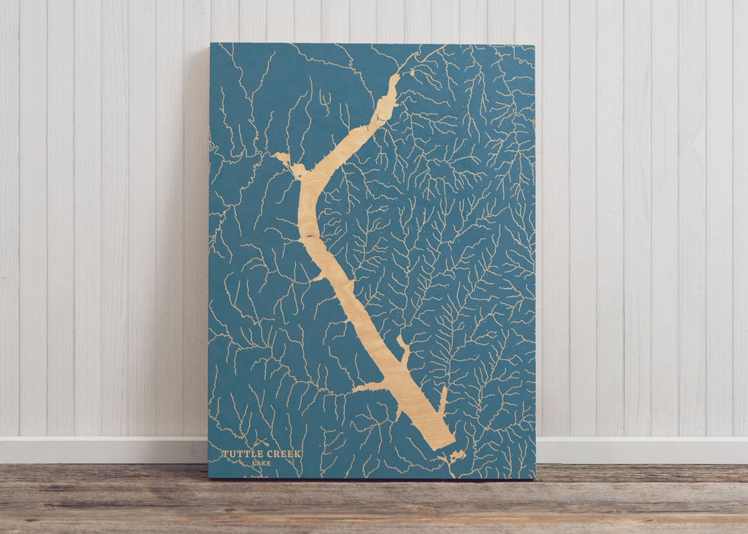 Tuttle Creek Lake, Kansas Engraved Map Art Cabin Print, Lake House ...