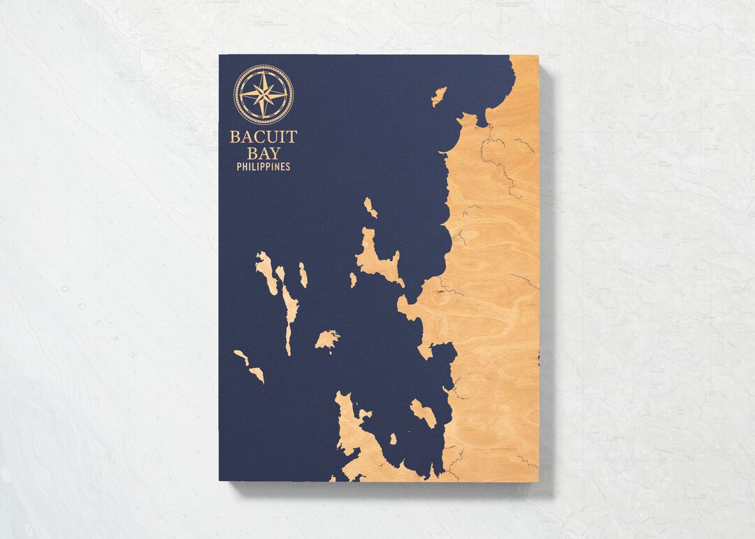 Bacuit Bay, Philippines Map | Engraved Wood Coastal Chart Wall Art Sign ...