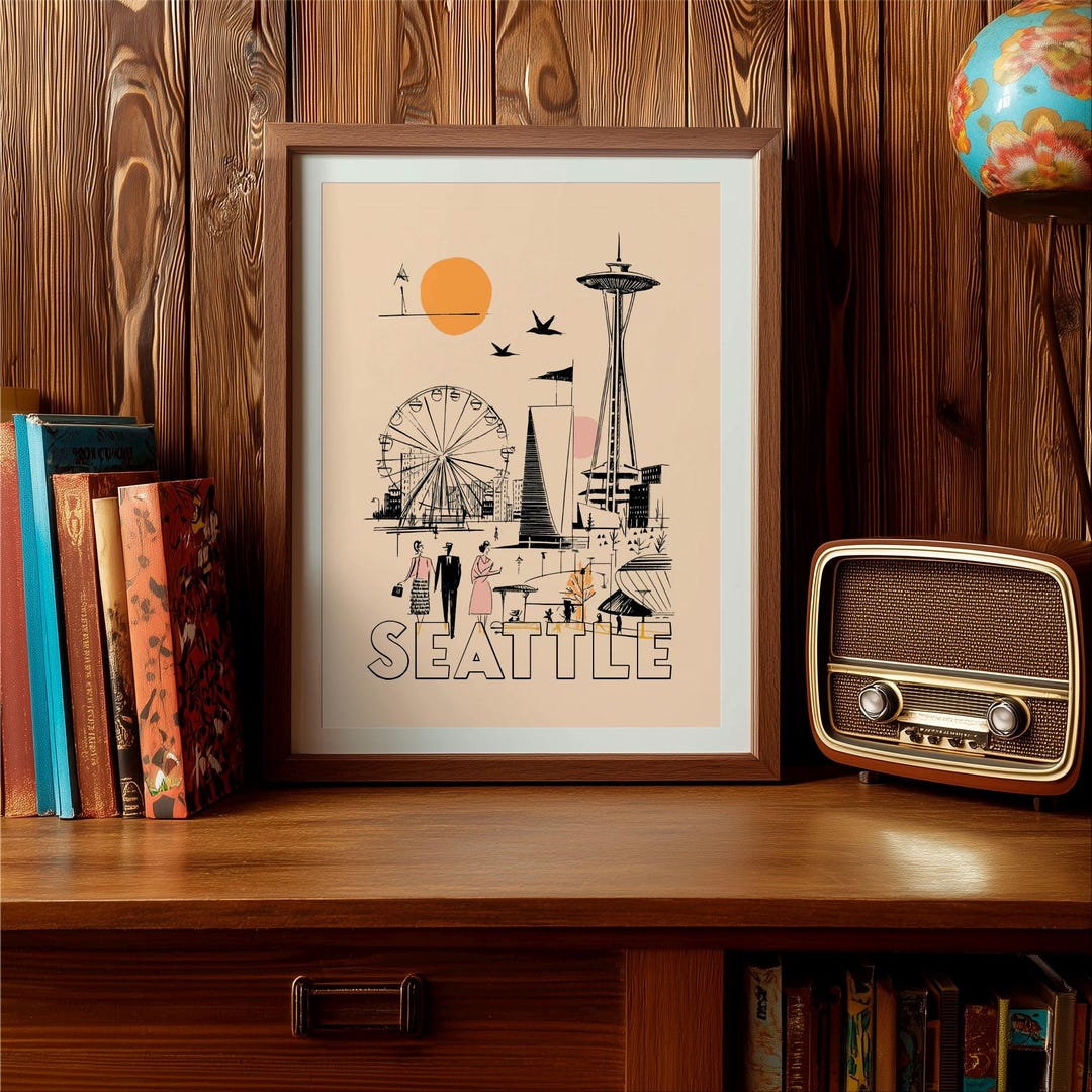 Seattle Mid Century Wall Art Poster - Vintage Inspired Mid Century ...