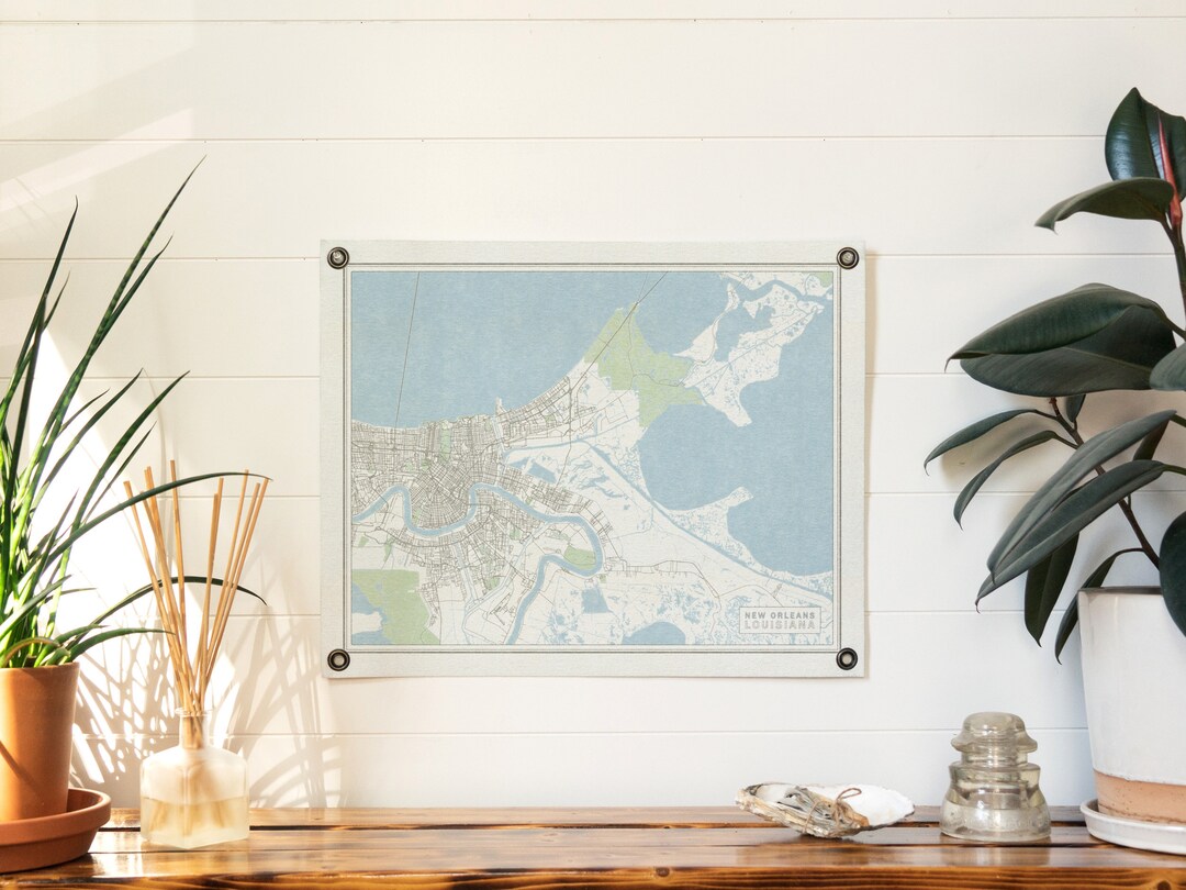 New Orleans Louisiana Map Felt Poster Banner | Vintage Inspired Design ...