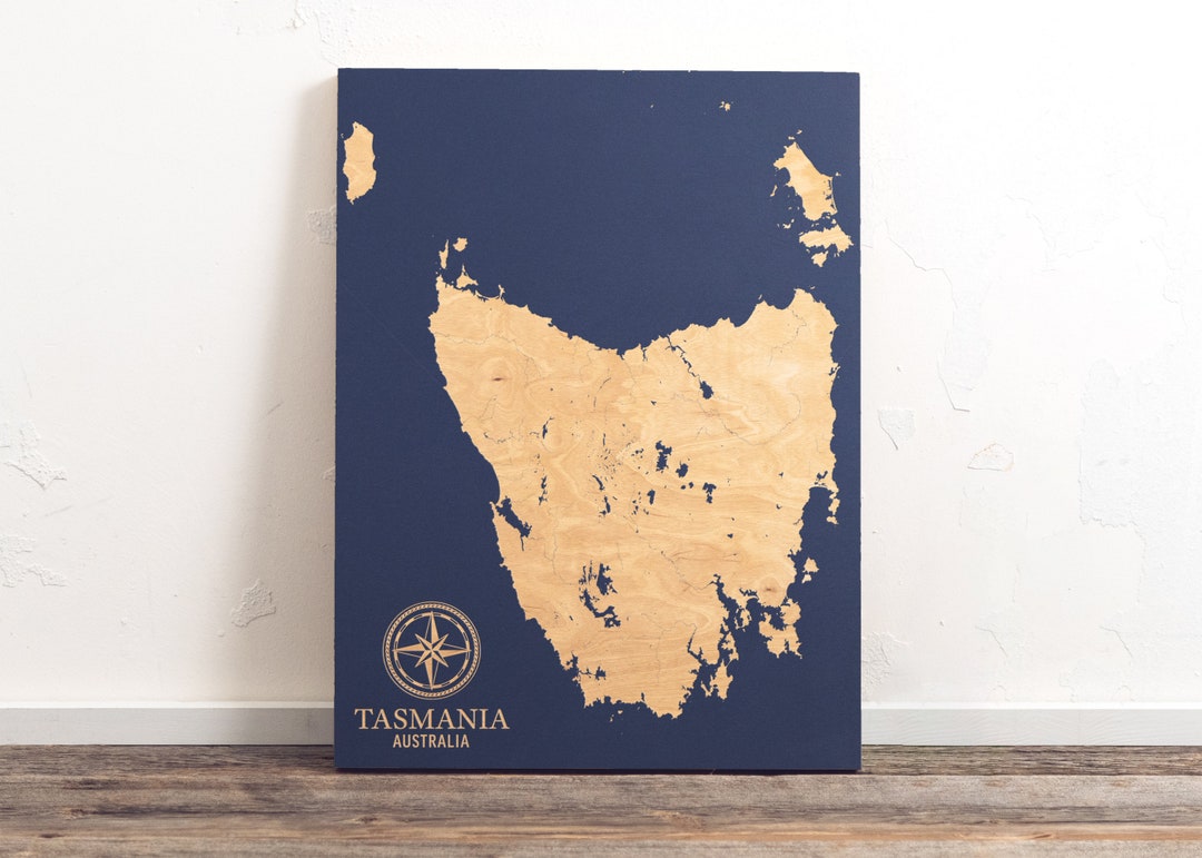 Tasmania, Australia Map | Engraved Wood Coastal Chart Wall Art Sign ...