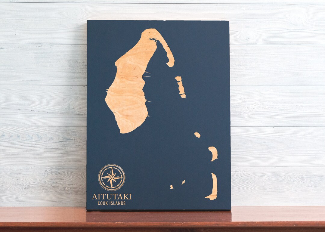 Aitutaki, Cook Islands Map | Engraved Wood Coastal Art Sign, Beach ...
