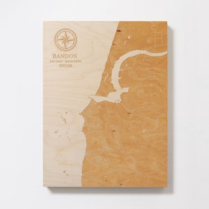 Bandon, Oregon Map Engraved Wood Coastal Chart Wall Art Sign, Beach ...