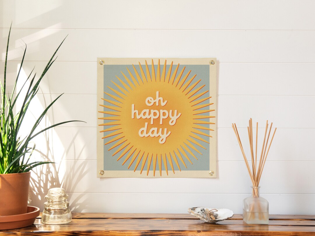 Oh Happy Day Felt Poster Banner | Sun Wall Art Print Gift. Vintage Flag ...