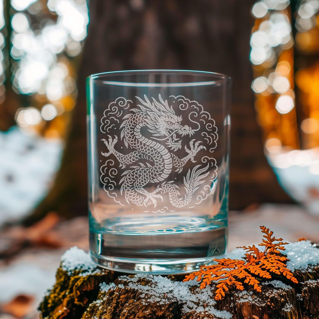 Feng Shui Dragon Glasses | Laser Etched Whiskey, Wine, Pint & Beer Can ...