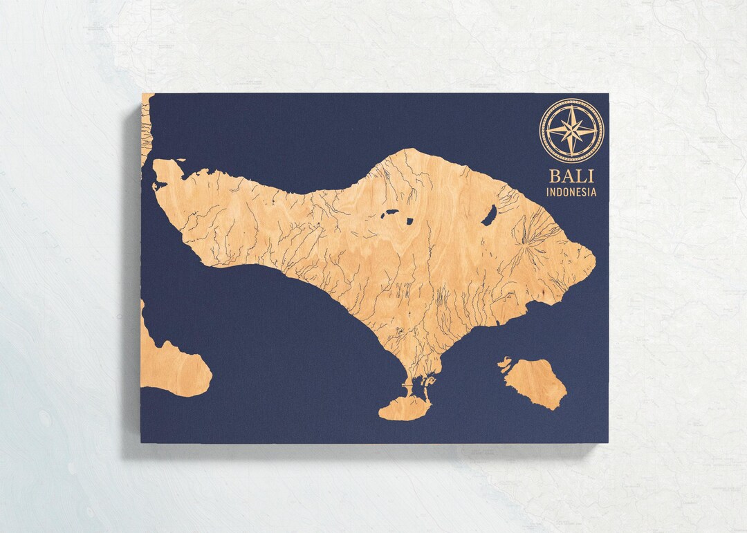 Bali, Indonesia Map | Engraved Wood Coastal Chart Wall Art Sign, Beach ...