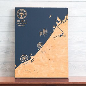 Dubai, United Arab Emirates Map | Engraved Wood Coastal Chart Wall Art ...