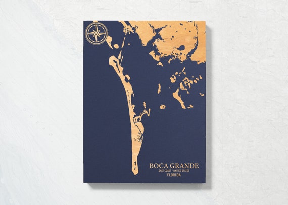 Boca Grande Florida Map Engraved Wood Coastal Wall Art - Etsy