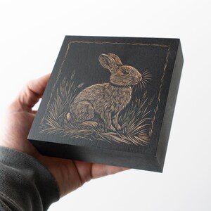 Rabbit Engraved Birch Wood Panel | Block Print Style Woodland Wall Art ...