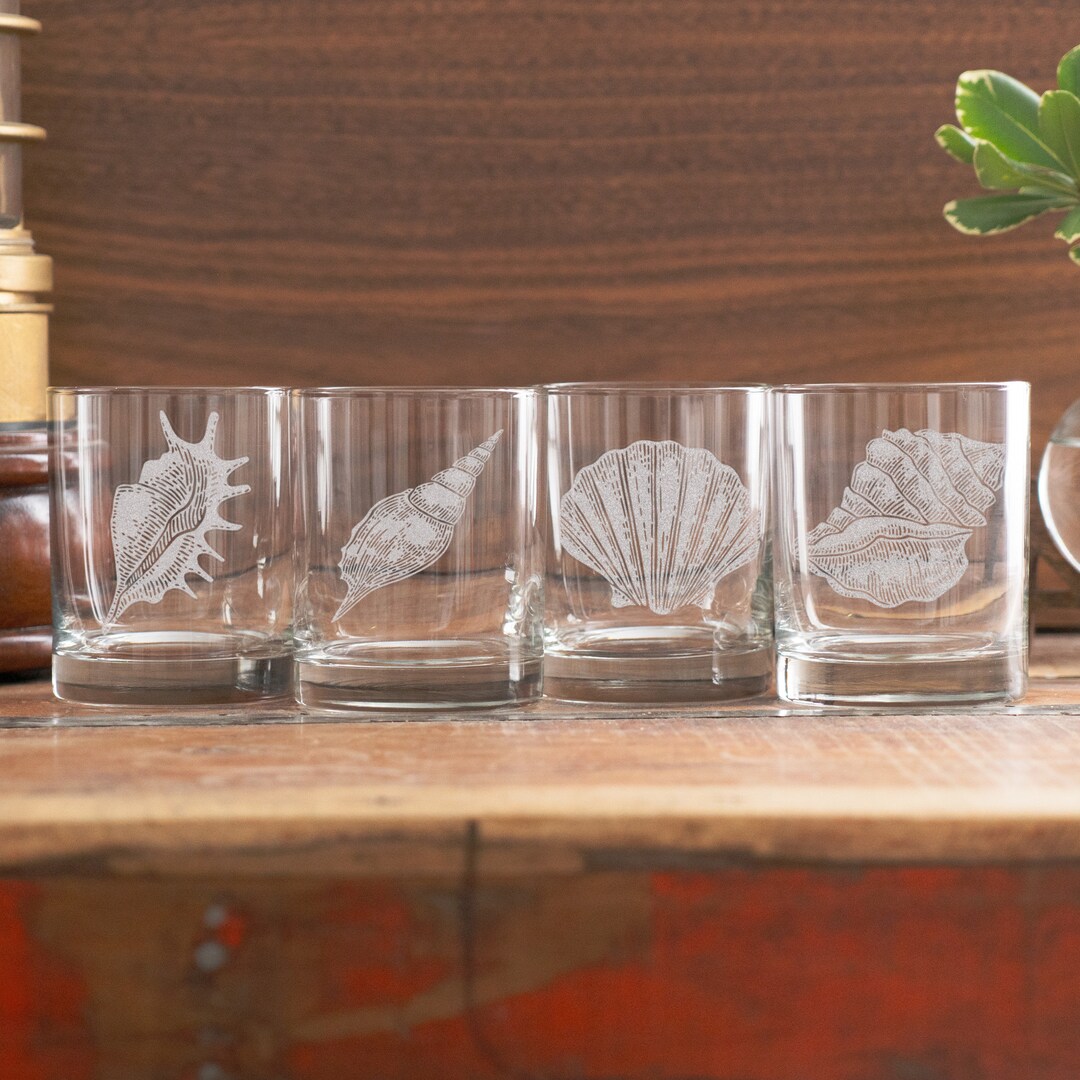 Seashells Glasses Set of 4 | Personalized Engraved Glassware for Craft ...