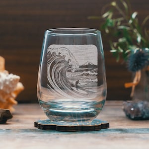 Surfing Scene Glasses | Personalized Etched Beer, Whiskey, Wine ...