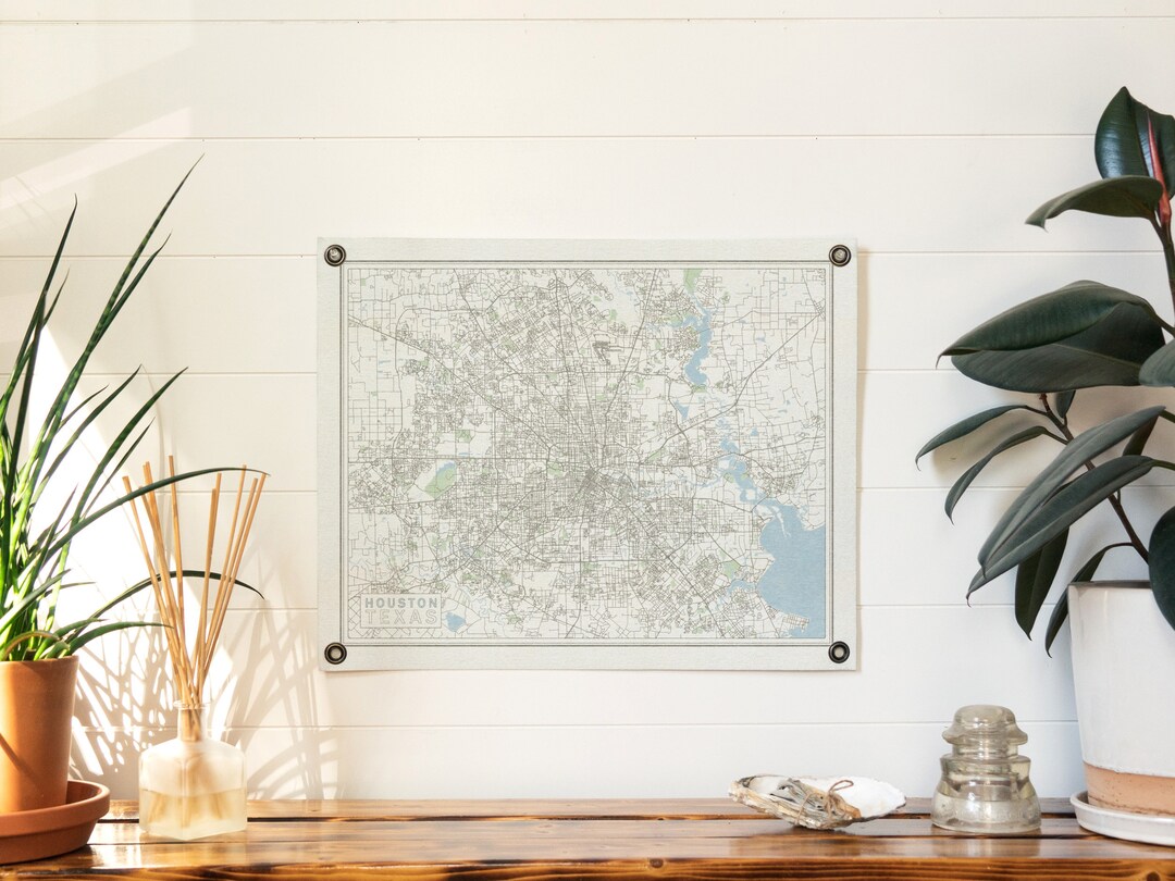 Houston Texas Map Felt Poster Banner | Vintage Inspired Design Gift ...