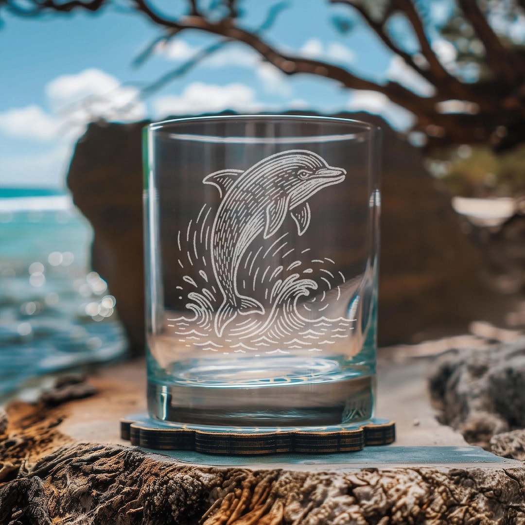 Dolphin Glasses | Laser Etched Ocean Barware, Engraved Gift for Beach ...