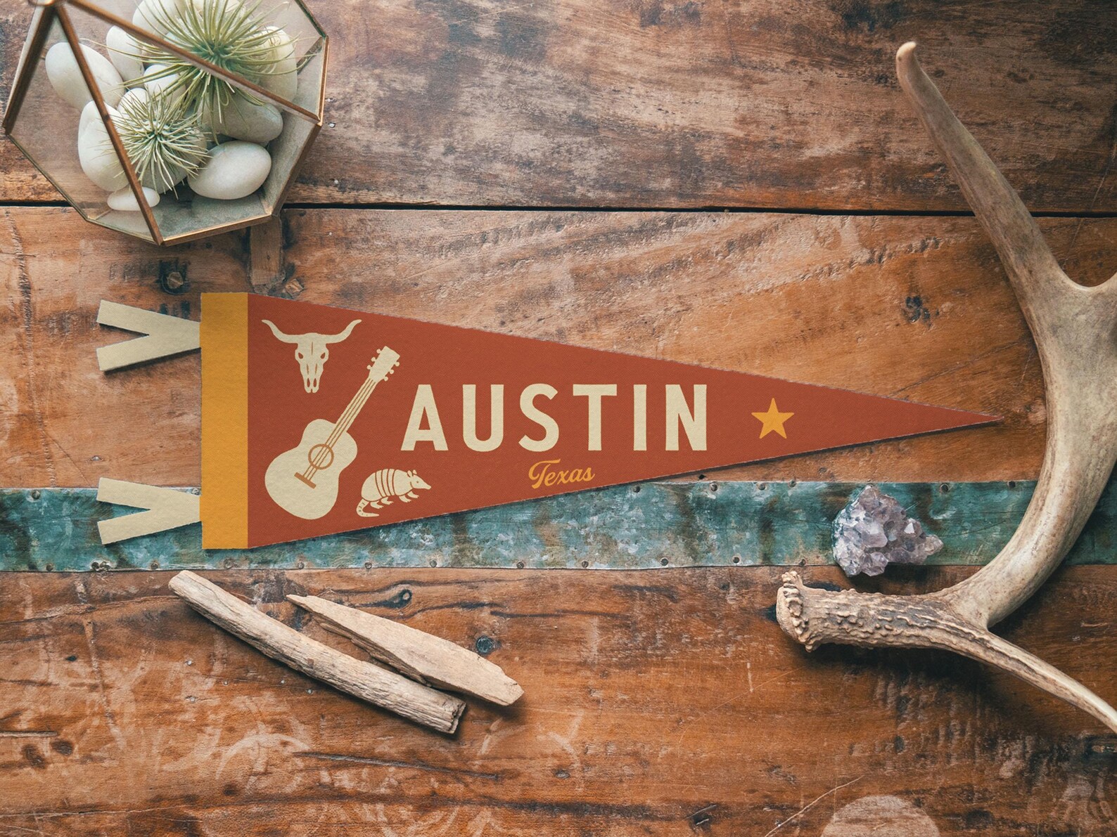 Austin Texas Felt Pennant | City Banner Poster. Vintage Town & State ...