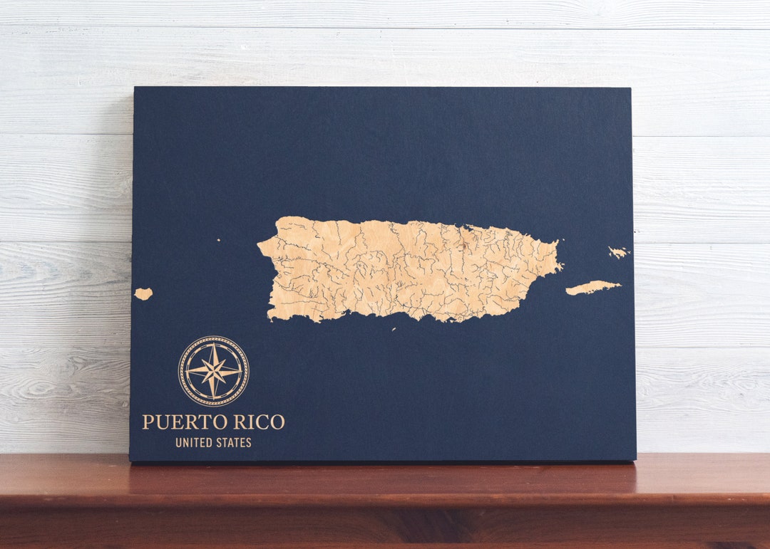 Puerto Rico Map | Engraved Wood Coastal Chart Wall Art Sign, Beach ...