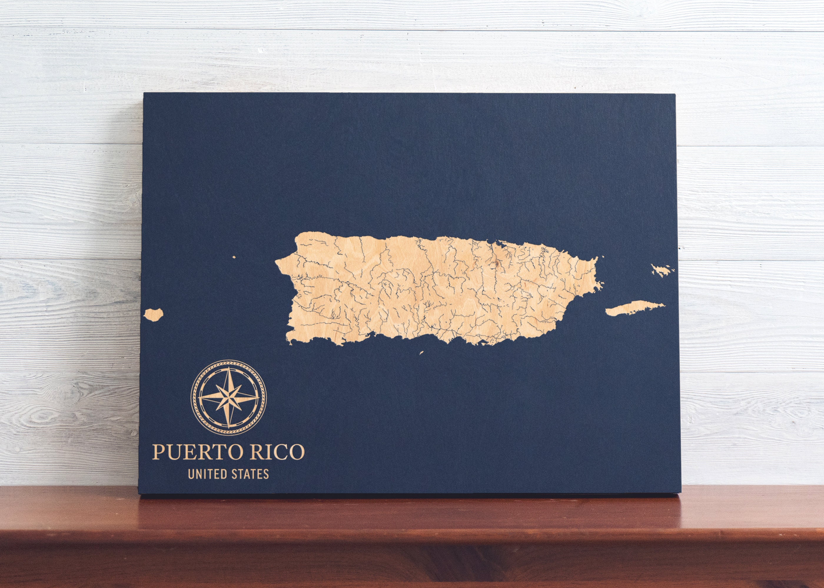 Puerto Rico Map Engraved Wood Coastal Chart Wall Art Sign - Etsy